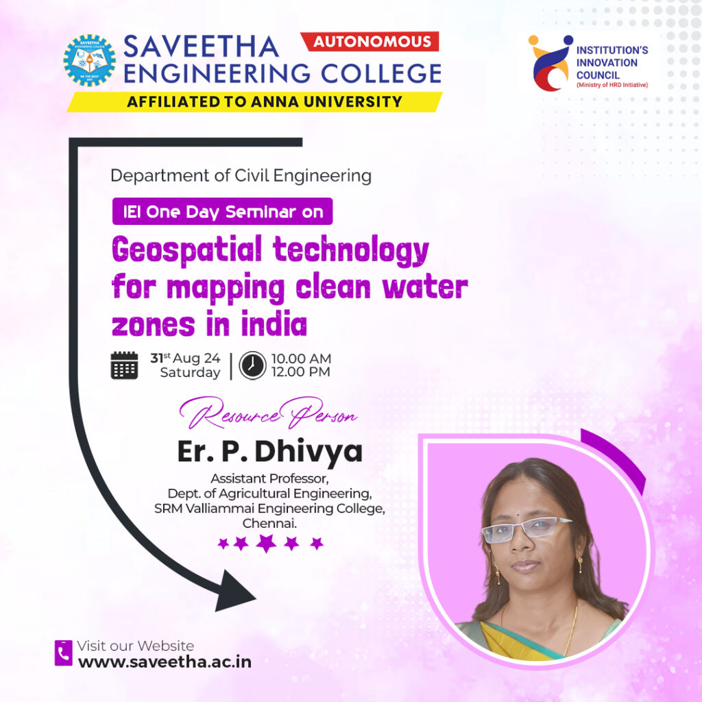 GEOSPATIAL TECHNOLOGY FOR MAPPING CLEAN WATER ZONES IN INDIA - Saveetha ...